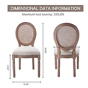 Virabit French Dining Chairs Set of 6, Rattan Farmhouse Upholstered Dining Chairs with Curved Backrest and Beautifully Carved Solid WoodFrame for Living Room, Kitchen, Restaurant