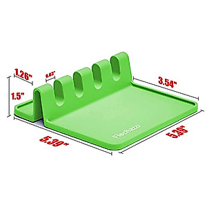 Silicone kitchenware mat-multi-spoon rack for kitchen countertops, cutlery rack with drip pad, suitable for cooking utensils such as barbecue tongs, spoons, etc., essential for party kitchens (green)
