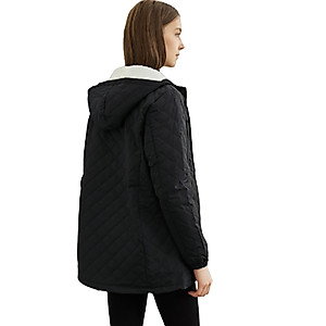 LQHHYLYX Womens Winter Outdoor Two-Pocket Fleece Hooded Long Warm Zipper Jacket (Large, Black)