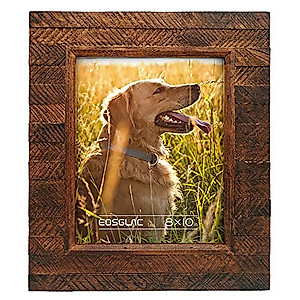 Eosglac Wooden Picture Frame 8x10 inch, Wood Plank Design with Rustic Brown Finish, Wall Mounting or Tabletop Display, Handmade Photo Frame
