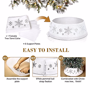 LASPERAL White Christmas Tree Collar, 30 Inches Sliver Snowflake Tree Ring for Artificial Tree Farmhouse Plush Xmas Tree Stand Cover with Plastics Sheets Christmas Holiday Tree Decoration