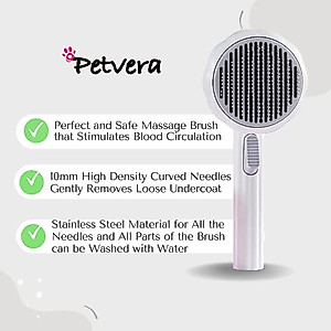 Petvera Cat Grooming Brush for Middle Long Hair Shedding, Pet One Button Self Cleaning Brush, Dog Fur Slicker Brush, Pet Massager for Tangled Fluffy Hair and Loose Fur