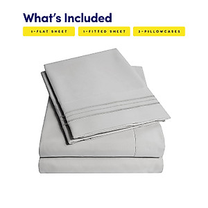 1500 Supreme Collection Twin Sheet Sets Light Gray Silver - 3 Piece Bed Sheets and Pillowcase Set for Twin Mattress - Extra Soft, Elastic Corner Straps, Deep Pocket Sheets, Twin Light Gray Silver