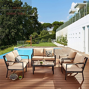 Festival Depot Patio Coffee Table Metal Table with Wood Grain Top Outdoor Furniture for Porch Garden (Rectangle)