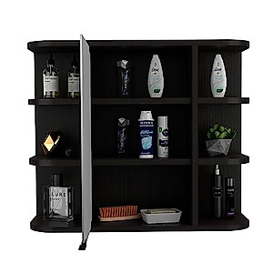 Medicine Cabinet Milano,Six External Shelves Mirror, Bathroom - Black