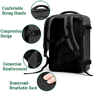 aigorun Travel Backpack for Men Women 17 Inch Laptop Backpack Airline Approved Carry on Backpack Large 38L Luggage Waterproof Expandable Lightweight Business Travel Bag,Black