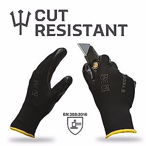 Trident Gloves: Work Gloves with Grip - All-Purpose Cut Resistant Gloves & Working Gloves for Men and Women - Breathable, Touchscreen Compatible & Durable Nitrile Coated Work Gloves - 6 Pairs, XL