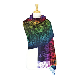 PASKMLNA Pashmina Silky Tropical Exotic Pashmina Wrap Shawl Scarf (051-navy)