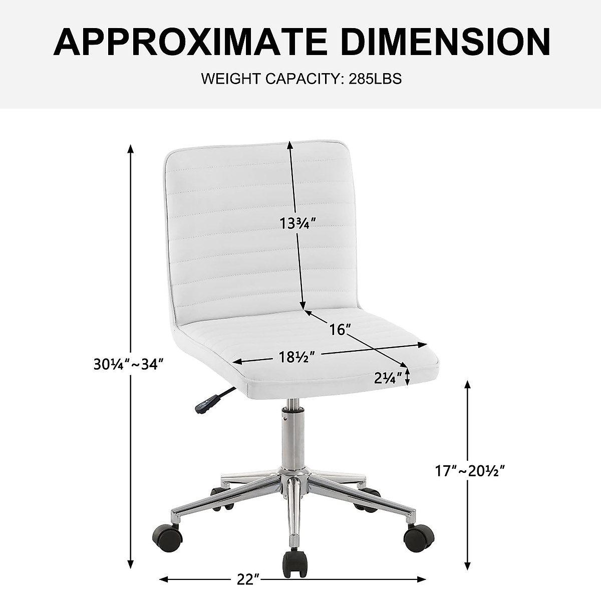 Furnimart Faux Leather Mid-Back Armless Office Desk Chair Adjustable Task Chair Home Office Chair Small Swivel Chair Dorm Chair with Smooth Casters (PU White)