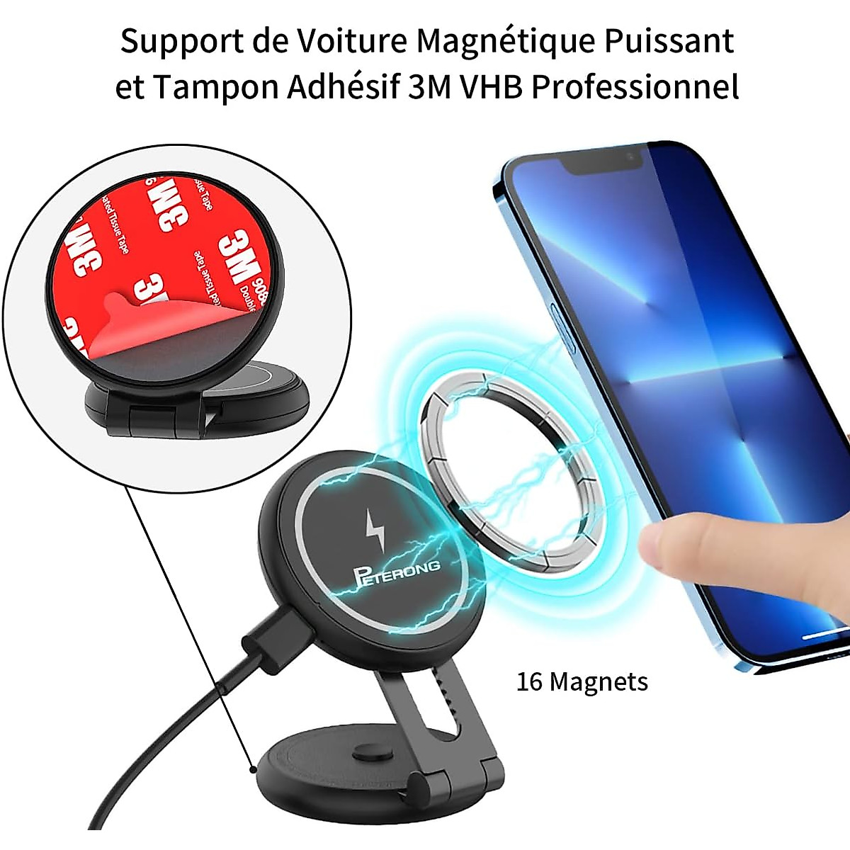 Magnetic Wireless Car Charger Mount Compatible with MagSafe Designed for Tesla Model, 15W Fast Charging Magnetic Car Phone Mount Foldable Invisible Dashboard for iPhone 16/15/14/13/12(Black)