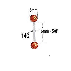 LUXE MODZ 5 Pieces Tongue Rings 14G 16 mm Nipple Rings Straight Barbells 5/8" Stainless Steel Body Piercing Jewelry Metallic Pearlescent Acrylic 6mm Balls for Women Men