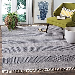 SAFAVIEH Montauk Collection Area Rug - 9' x 12', Ivory & Anthracite, Handmade Flat Weave Boho Farmhouse Cotton Tassel Fringe, Ideal for High Traffic Areas in Living Room, Bedroom (MTK330N)