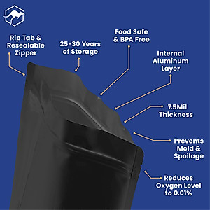 75 Wallaby Mylar Bags - 1 Gallon - Black (5 Mil - 10’’x14’’) + 60 Stand Up Mylar Bags (7.5 Mil-10’’x14’’) Bundle with Oxygen Absorbers and Labels - Heat Sealable, FDA Grade