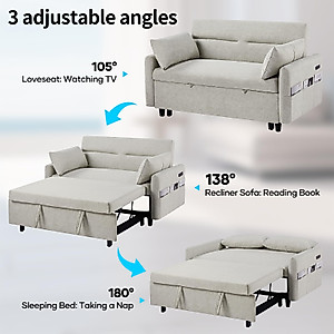 kejector Pull Out Sofa Bed Convertible Chair Bed Modern U Shaped Loveseat Sleeper Recliner Sofa Couch with Storage Pockets, Adjsutable Backrest, 2 Pillows, USB Ports for Living Room, Apartment, Office