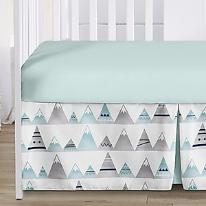 Sweet Jojo Designs 4 pc. Navy Blue, Aqua and Grey Aztec Mountains Baby Boy or Girl Unisex Crib Bedding Set Without Bumper