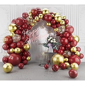 Burgundy Gold Balloons Arch Garland Kit-148Pcs Metallic Confetti Balloons for Birthdays, Anniversaries, New Years, Engagements, Weddings & Retirement Party