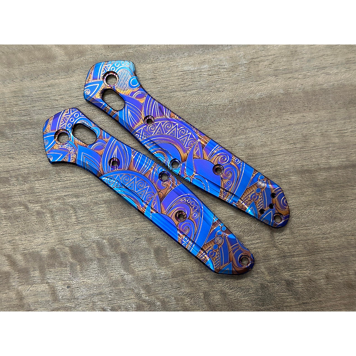 Flamed SUNRISE heat ano engraved Titanium Scales for Benchmade 940 Osborne