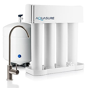Aquasure Premier 4-Stage RO Reverse Osmosis Under Sink Drinking Water Filtration System | Removes 99% of Contaminants | 75 GPD, Leak-Proof, Quick Change Filters, with Tank & Brushed Nickel Faucet