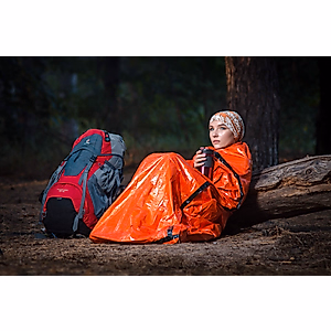 Emergency Portable Sleeping Bag Reflective Bivy Sack Mylar Thermal Survival Kit Emergency Preparedness for Camping Extreme Cold - Includes Whistle Compass and Survival Hook Emergency Go Bug Out Bag