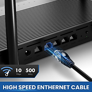 Cat 6 Ethernet Cable 75 ft, 10Gbps High Speed Ethernet Cable, Internet Cable Outdoor&Indoor, Rj45 Cat6 Cable Long Ethernet Cable for Computer, Router, Modem, PS4/5, Xbox, Gaming- Black