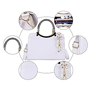 Qiayime Purses and Handbags for Women Shiny Patent Fashion Ladies Designer PU Leather Top Handle Satchel Shoulder Tote Crossbody Bags (White)