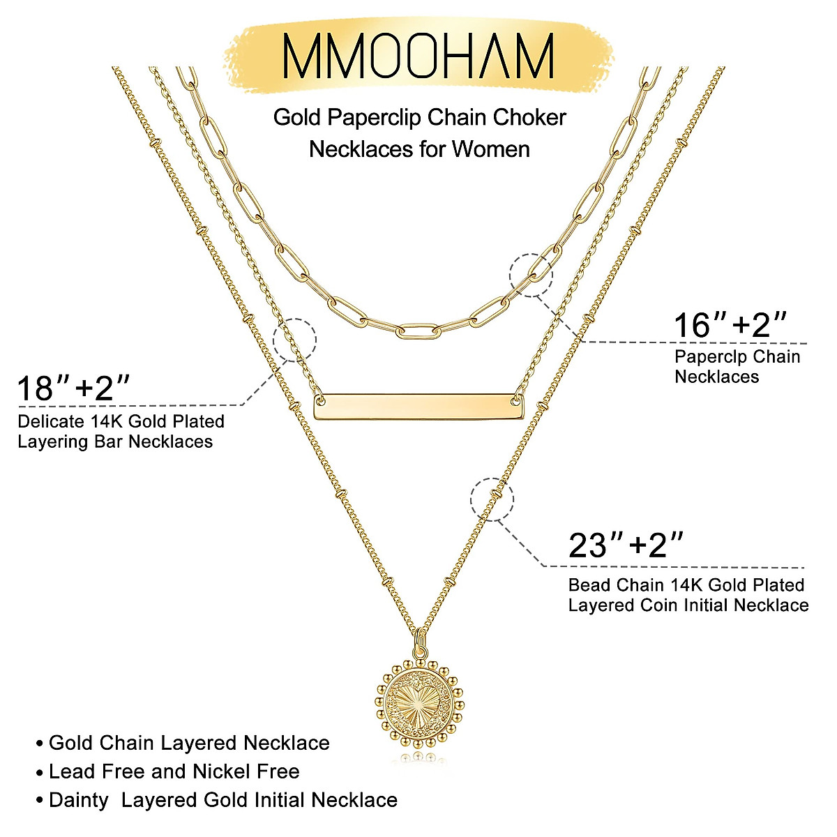 M MOOHAM Layered Gold Necklace for Women - 14K Gold Plated Initial Necklace for Women Layered Necklace Set Gold Necklace Non Tarnish Letter Necklace Gold Jewelry for Women