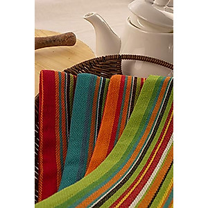 Neolino Kitchen Dish Towels, Salsa Stripe, 100% Natural Absorbent Cotton (Size 28 x 16 inches), Pack of 12-Multi Color