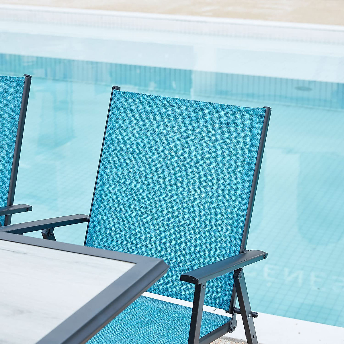 VICLLAX Outdoor Folding Patio Chairs with Arms, Portable Patio Dining Chairs Sling Back Chairs for Garden, Set of 2