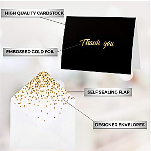 100 Thank You Cards with Envelopes | Thank You Notes, Black & Gold Foil | Blank Cards with Envelopes | For Business, Wedding, Graduation, Baby Bridal Shower, Funeral, Professional Thank You Cards Bulk