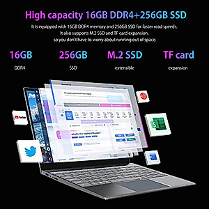 Windows 11 Laptop, 16GB RAM 256G SSD 512GB TF Card Expansion ,15.6 Inch N5095 Quad core, FHD 1920*1080 IPS Display, HDMI,2.4/5G/AC WiFi, Thin& Light Notebook , All-Metal Body,Office Built-in