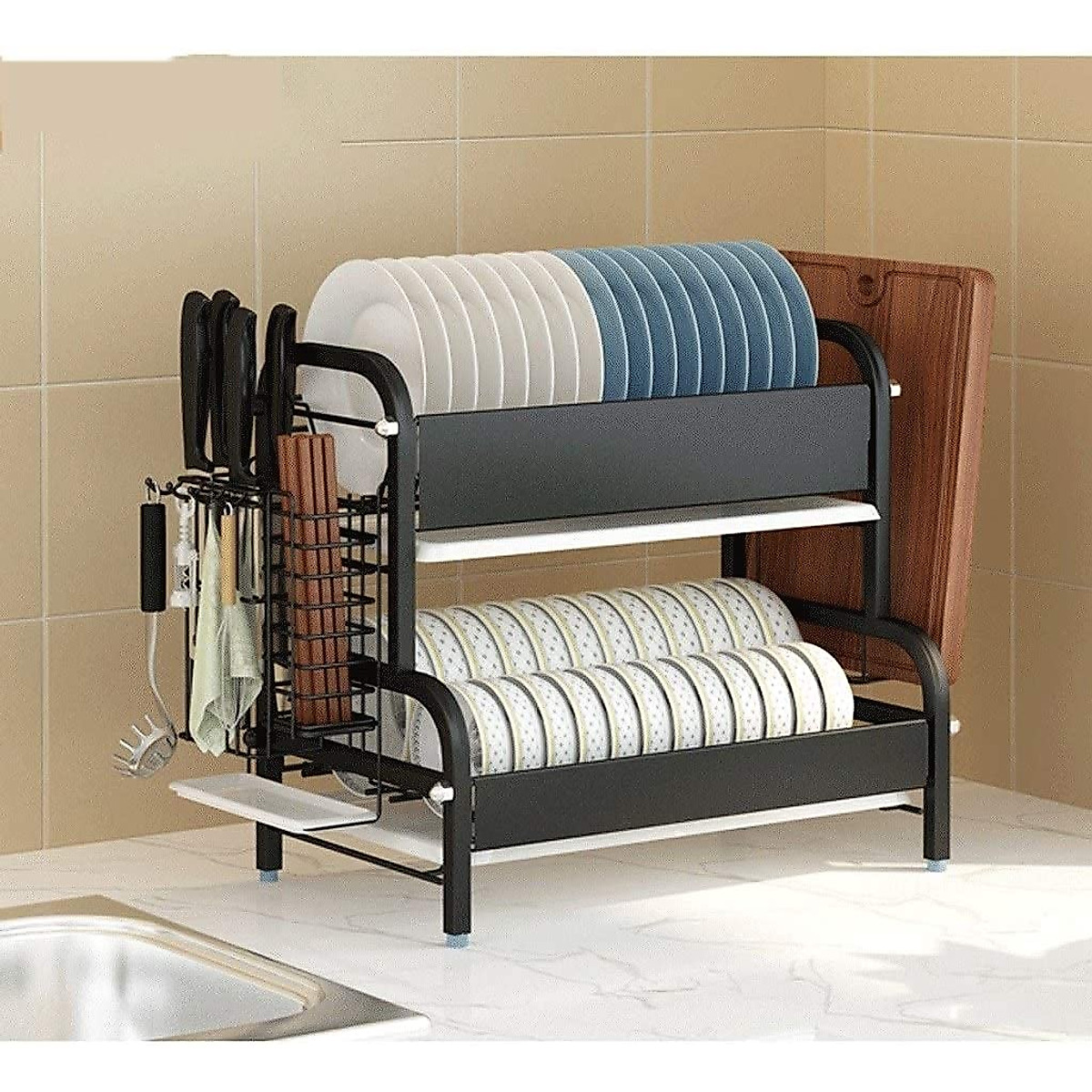 Plate Rack Draining Dish Rack 2-layer Stainless Steel With Drain Plate Dish Rack Drain Rack Tableware Drying for Kitchen Countertop Pan Plate Holder
