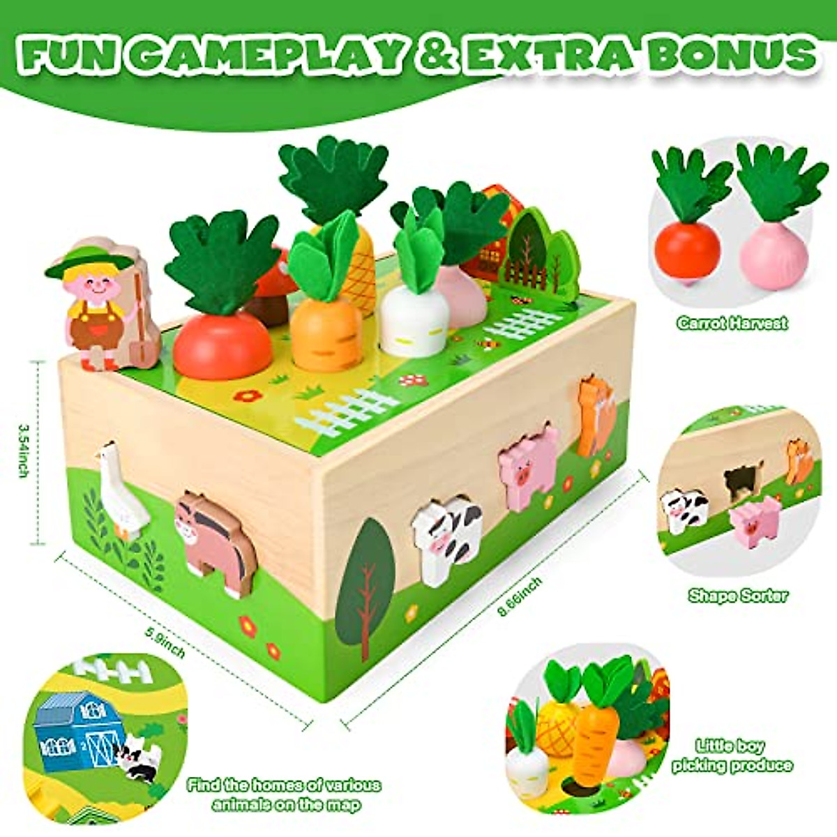 Bloranda Toddler Montessori Toys Age 1-2, Toys for 2-Year-Old Girl | Farm Wooden Toys Gifts for 2-Year-Old Girls, Toddler Fine Motor Skills Game Wooden Toy for Ages 1-3