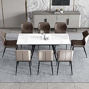 SIMTONAL Extendable Dining Tables, 71" Rectangular Kitchen Table with Sintered Stone Tabletop（Only Table）, White