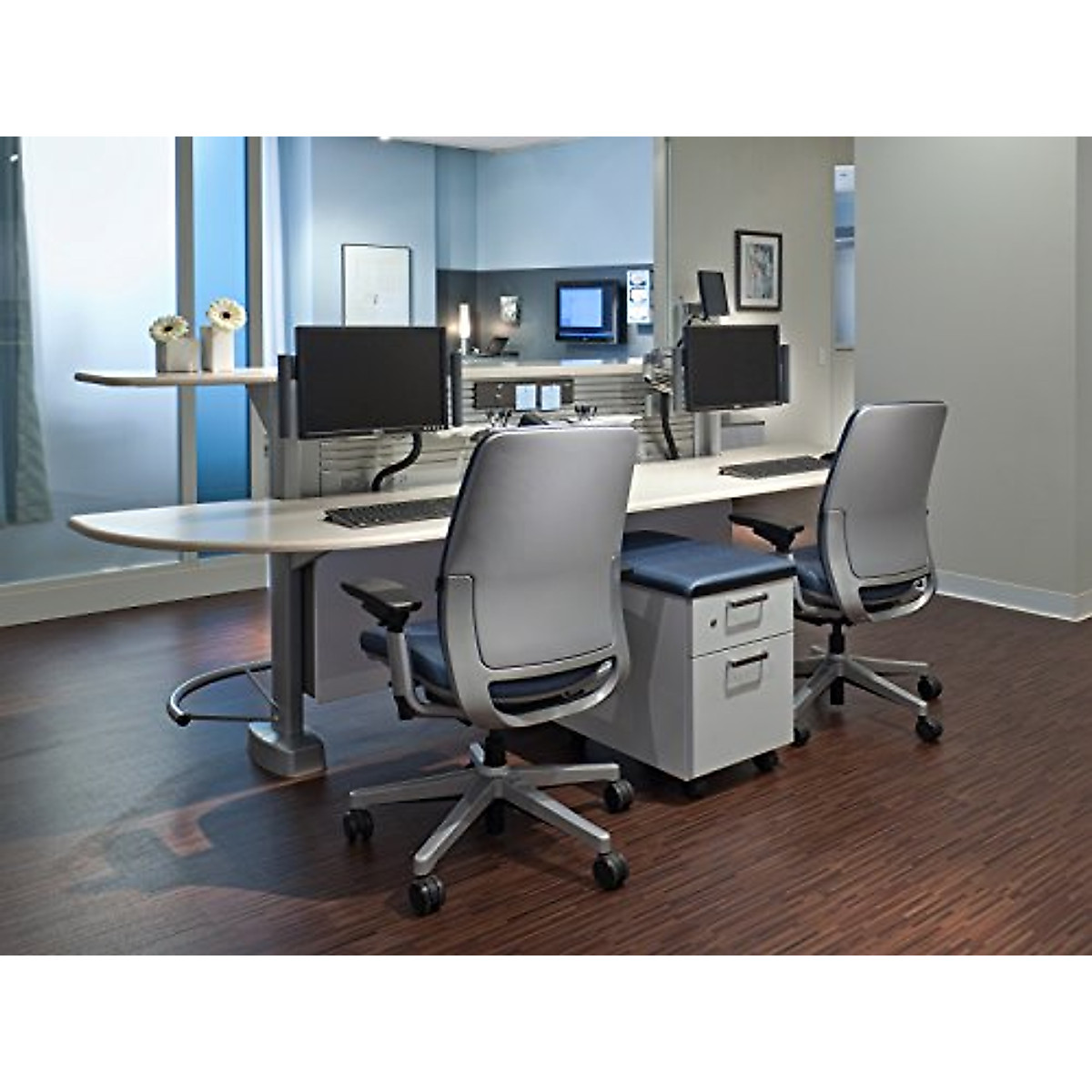 Steelcase Amia Ergonomic Office Chair with Adjustable Back Tension and Arms | Flexible Lumbar with Sliding Seat | Black Frame and Buzz2 Blue Fabric