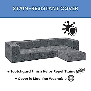 Delta Children Cozee 4-Piece Customizable Sectional Sofa Set, Grey