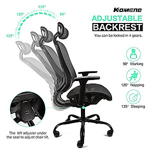 Mysuntown Ergonomic Office Chair, Ergo Mesh Desk Chair High Back Rolling Computer Desk Chair, Adjustable Headrest and Sponge Lumbar Support with 3D Armrests-Home Gaming Chair