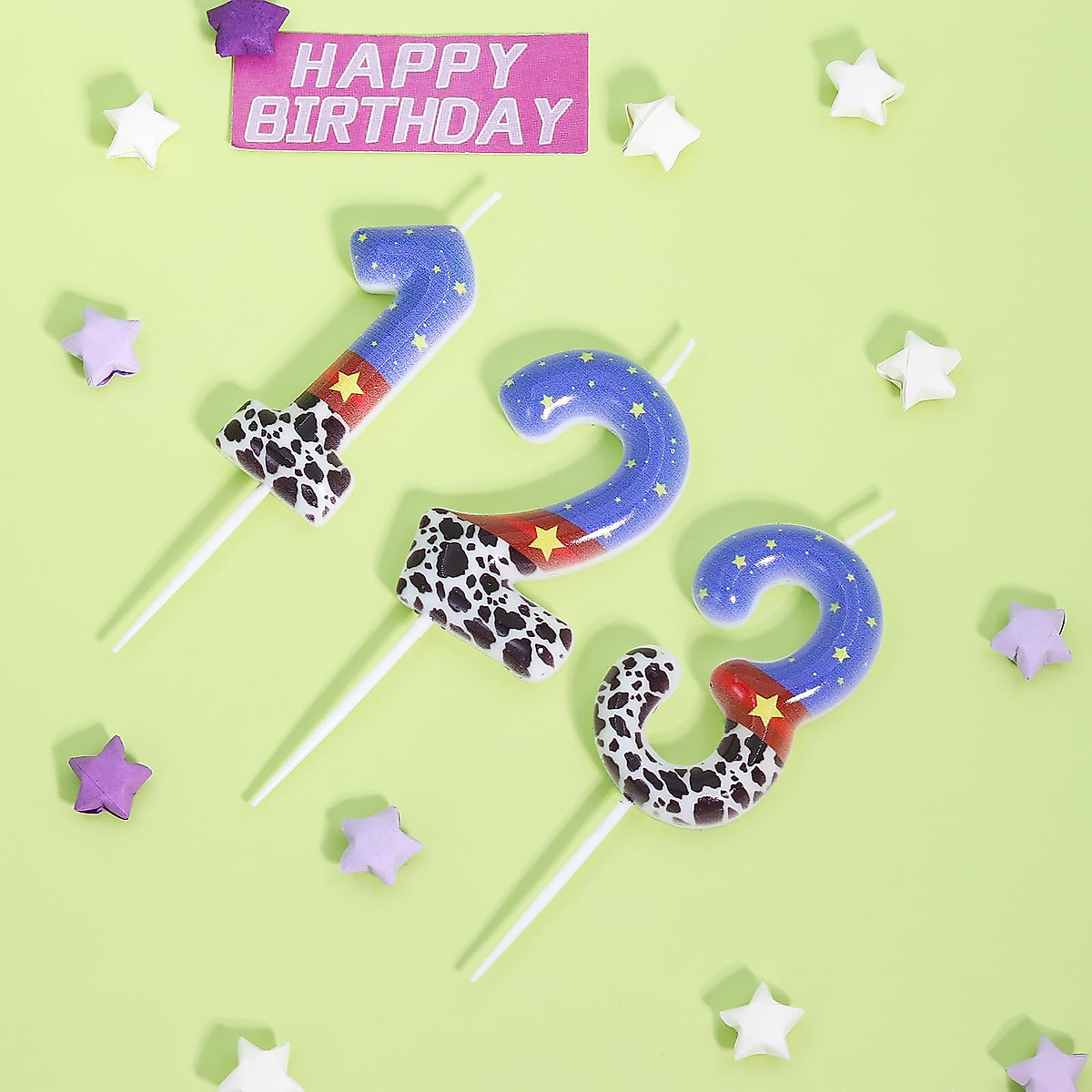 Toy Themed Cartoon Story Birthday Number 2 Candle Cartoon Birthday Cake Topper Blue Sky Stars Cowboy Toy Cartoon Birthday Party Decorations Supplies (Number 2)