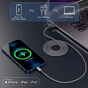 Marchpower iPhone 14 Charger Cord - MFi Certified Lightning Cable 3Pack 6ft USB-A Fast Charging Durable Nylon Braided iPhone 14 13 12 mini Pro Max SE(2020) 11 Xs XS XR X 8 7 6 5 Plus iPad iPod AirPods