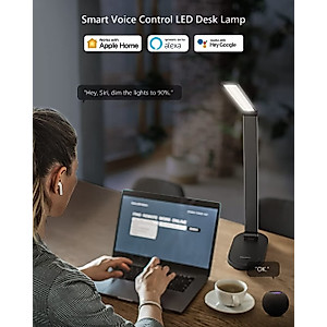 VOCOlinc LED Desk Lamps for Home Office, Voice Control Desk Light with Multiple Lighting Modes, Stepless Dimming, Table Light with APP Control, Wireless Charger, Work with Alexa Siri Google
