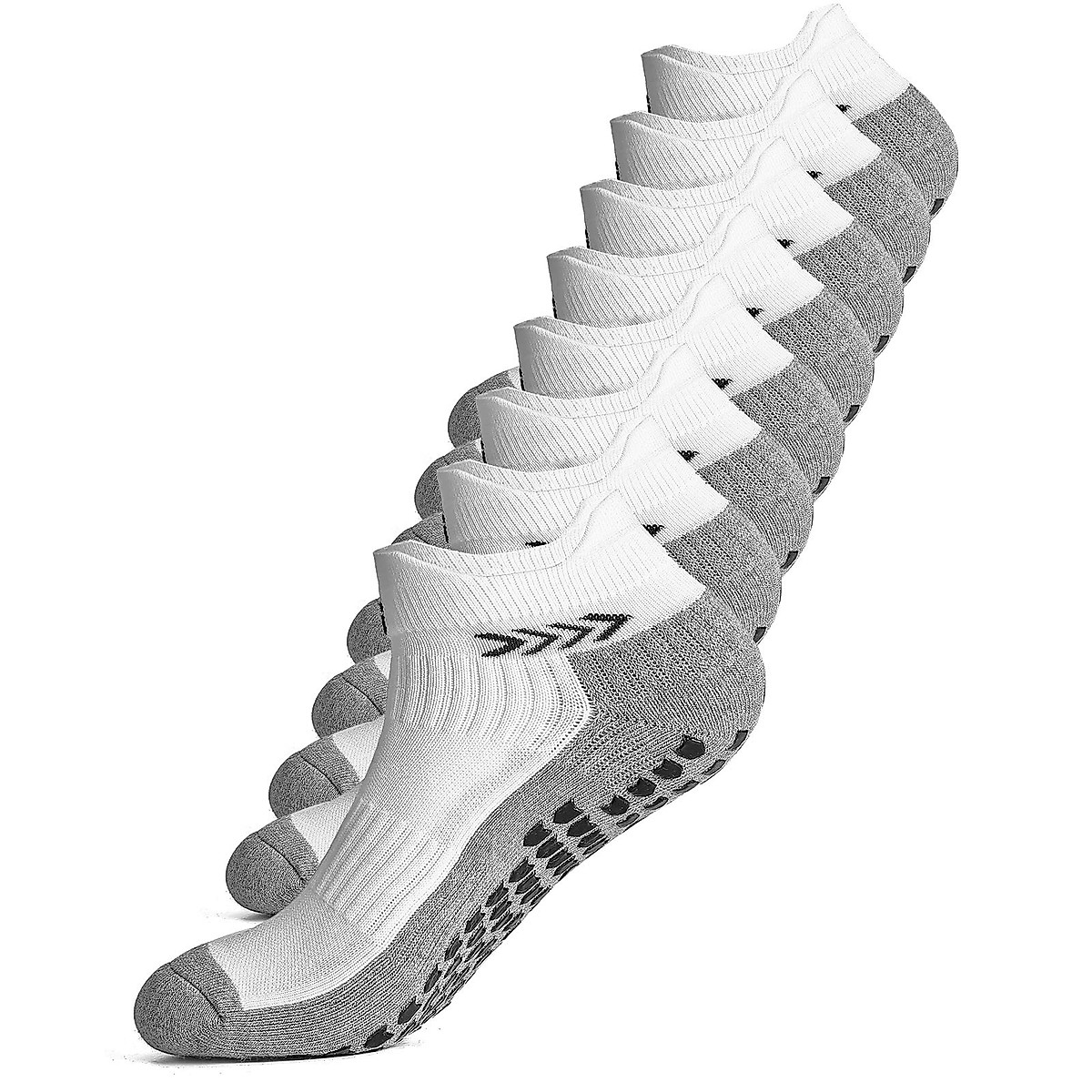 GOGOGOAL Non-slip Ankle Sock Men Women Low-cut Non-slip Compression Slipper Sock Grip Athletic Trainning Sock for Yoga Soccer Basketball greyWhite M 4P