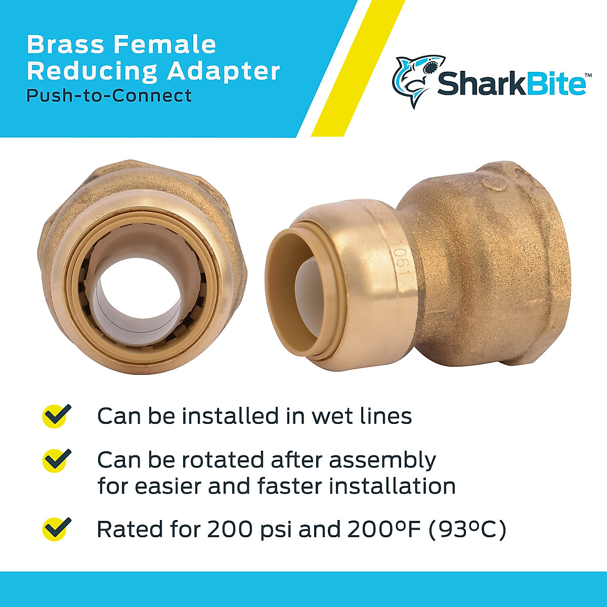 SharkBite 3/4 x 1 Inch FNPT Water Softener Adapter, Push To Connect Brass Plumbing Fitting, PEX Pipe, Copper, CPVC, PE-RT, HDPE, U086LFA