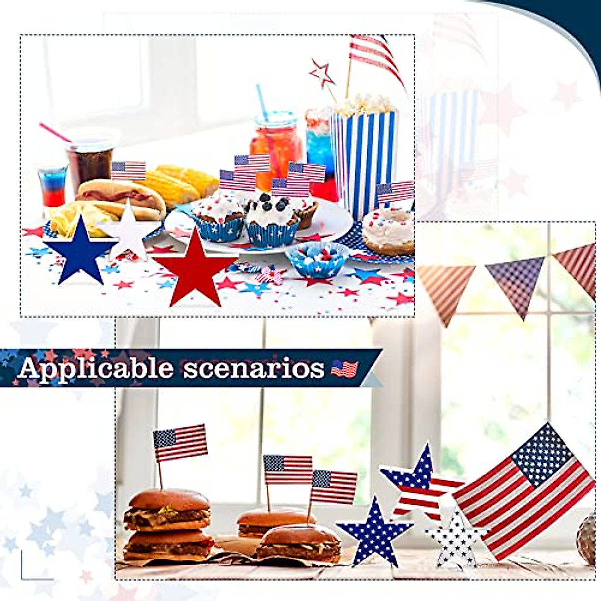 Jetec 3 Pieces 4th of July Wooden Star Signs Patriotic Wooden Star Patriotic Star Freestanding Table Signs Decoration for Independence Day Home Decoration Holiday (Simple Style)