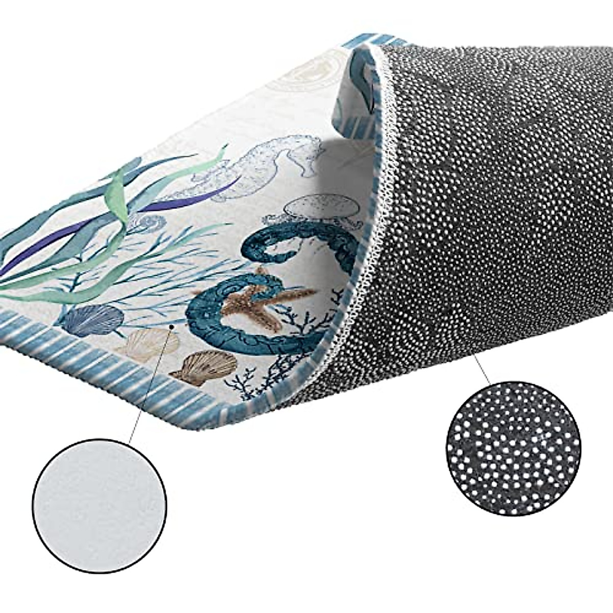 Ocean Octopus Round Area Rugs 5ft - Soft Area Rug for Kids Room, Blue Summer Beach Nautical Coastal Starfish Coral Machine Washable Living Room Circle Rugs, Non-Shedding Bedroom Carpet Floor Mat