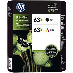 Genuine HP 63XL High Yield Black and Tri-Color Printer Combo