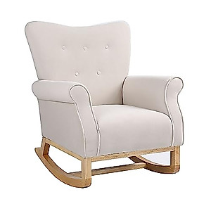 GIA Modern Nursery Rocking Chair Comfy Velvet Upholstered Glider Arm Rocker Padded Seat with High Backrest for Bedroom Living Room,Wooden Frame, Beige