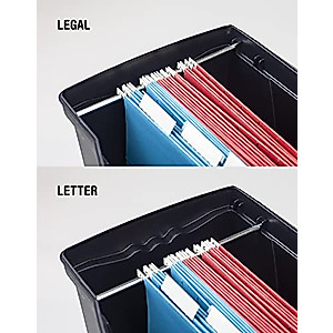 Storex Legal File Box with Organizer Lid – Plastic Office File Storage Box for Letter and Legal Hanging Folders, 17.13 x 9.63 x 11 Inches, Black, 1-Count (61510U01C)