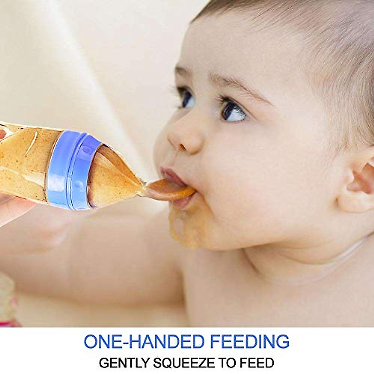 Baby Mate 2 PCS Silicone Baby Food Dispensing Spoon (Blue, 4oz/120ml, Ideal for 4 Months+ Babies) - Squeeze Feeder with Spoon - Spoon Bottle for Baby - Baby Spoon Feeder Bottle Baby Solid Food Feeder