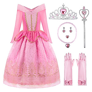 ReliBeauty Girls Princess Dress up Costume with Accessories, 4T, Pink