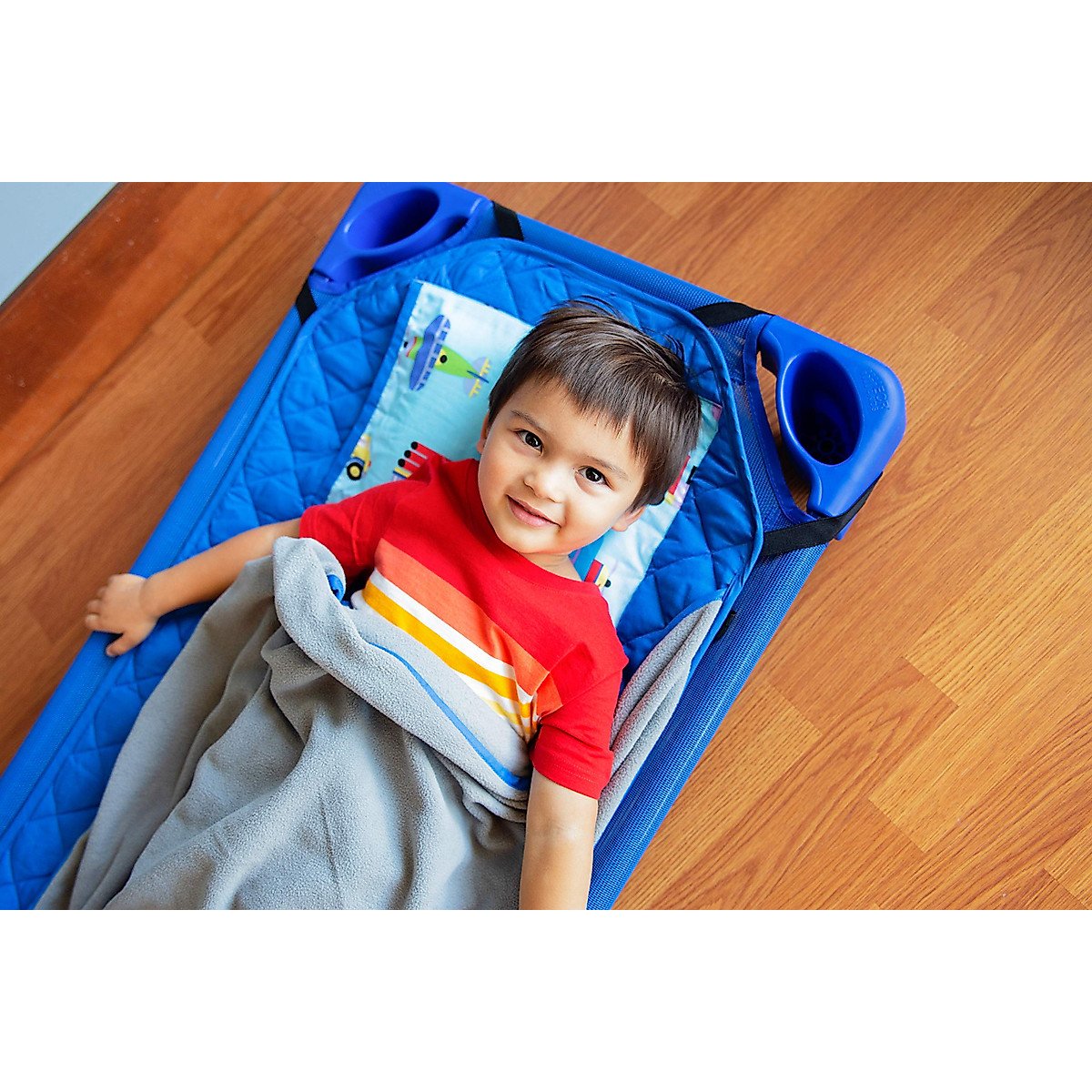 Wildkin Kids Modern Nap Mat with Reusable Pillow for Boys & Girls, Perfect for Elementary Sleeping Mat, Features Elastic Corner Straps, Cotton Blend Materials Nap Mat for Kids(Trains, Planes & Trucks)