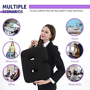 Seat Cushions for Office Chairs, Tailbone Pain Relief Cushion, Ergonomic Orthopedic Chair Seat Cushions Seat Pillow for Office, Home Chair, Car, Wheelchair, Hip, Coccyx, Sciatic (Black)